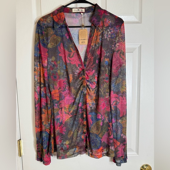 NATURAL LIFE | Tops | Natural Life Sheer Mesh Floral Button Front ...